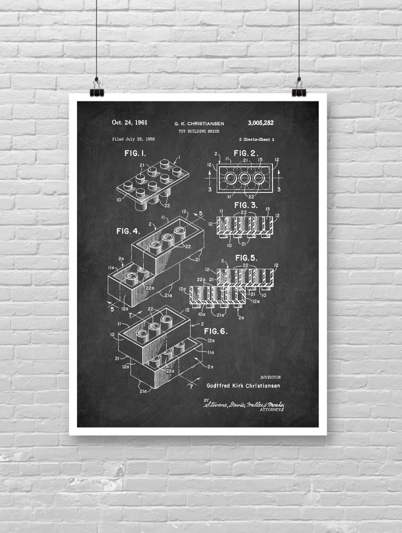 BUILDING BRICK Patents 5 Poster Set, Toy Building Blocks Patent Print ...