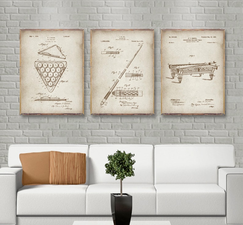 Billiard Pool 3 Poster Set, Billiard Pool Ball Rack, Pool Cue, Billiard ...