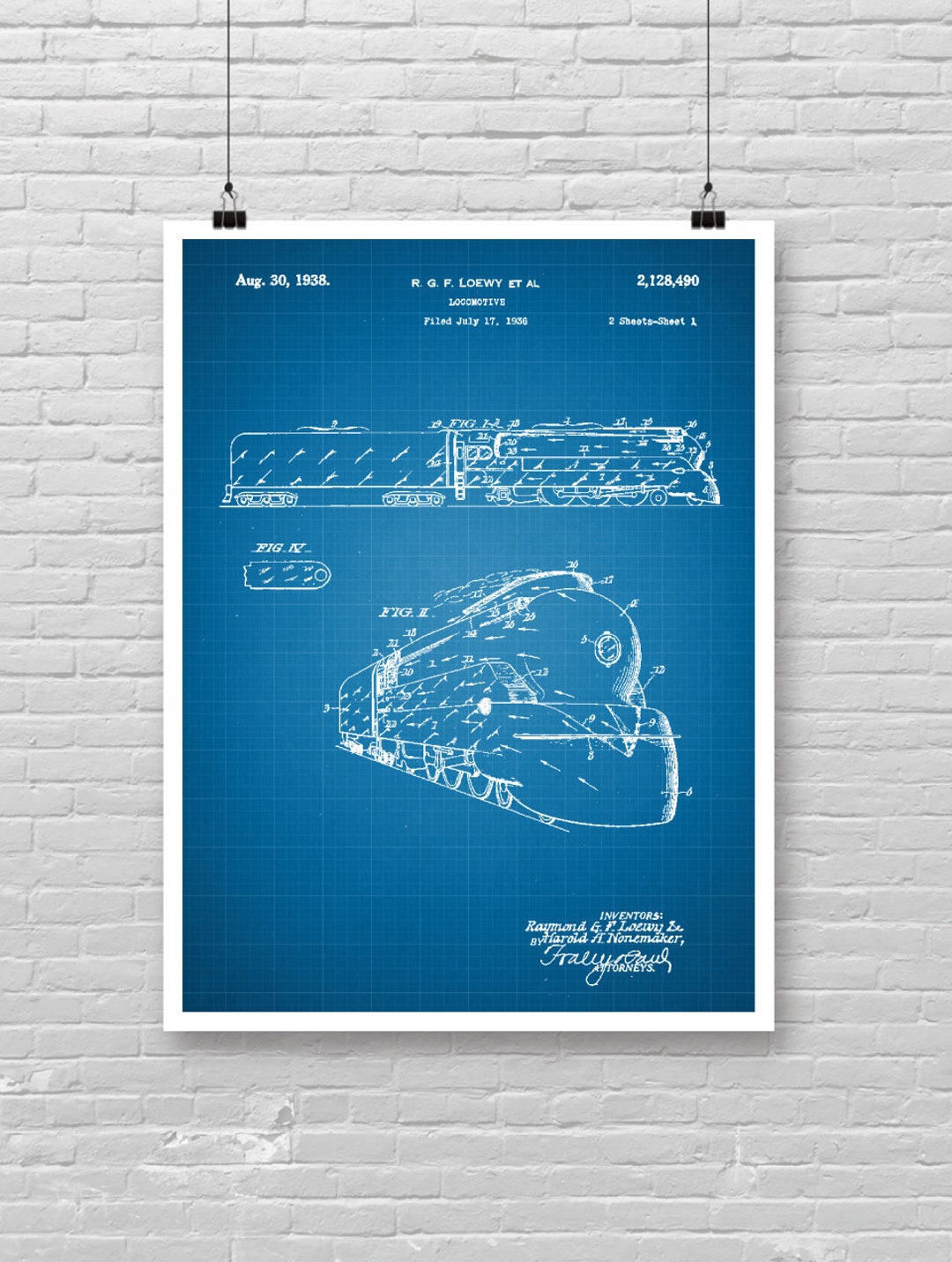 Vintage LOCOMOTIVE Patent Print, Locomotive 1938 Patent Poster, Antique ...