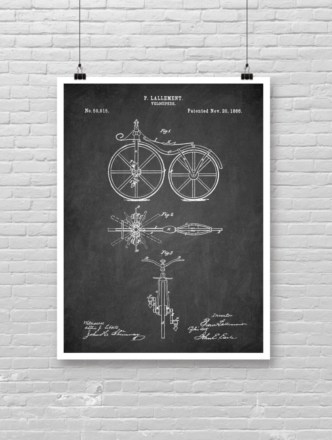Vintage Fahrrad Patent Poster, Velocipede Patent Druck, altes Velo ...
