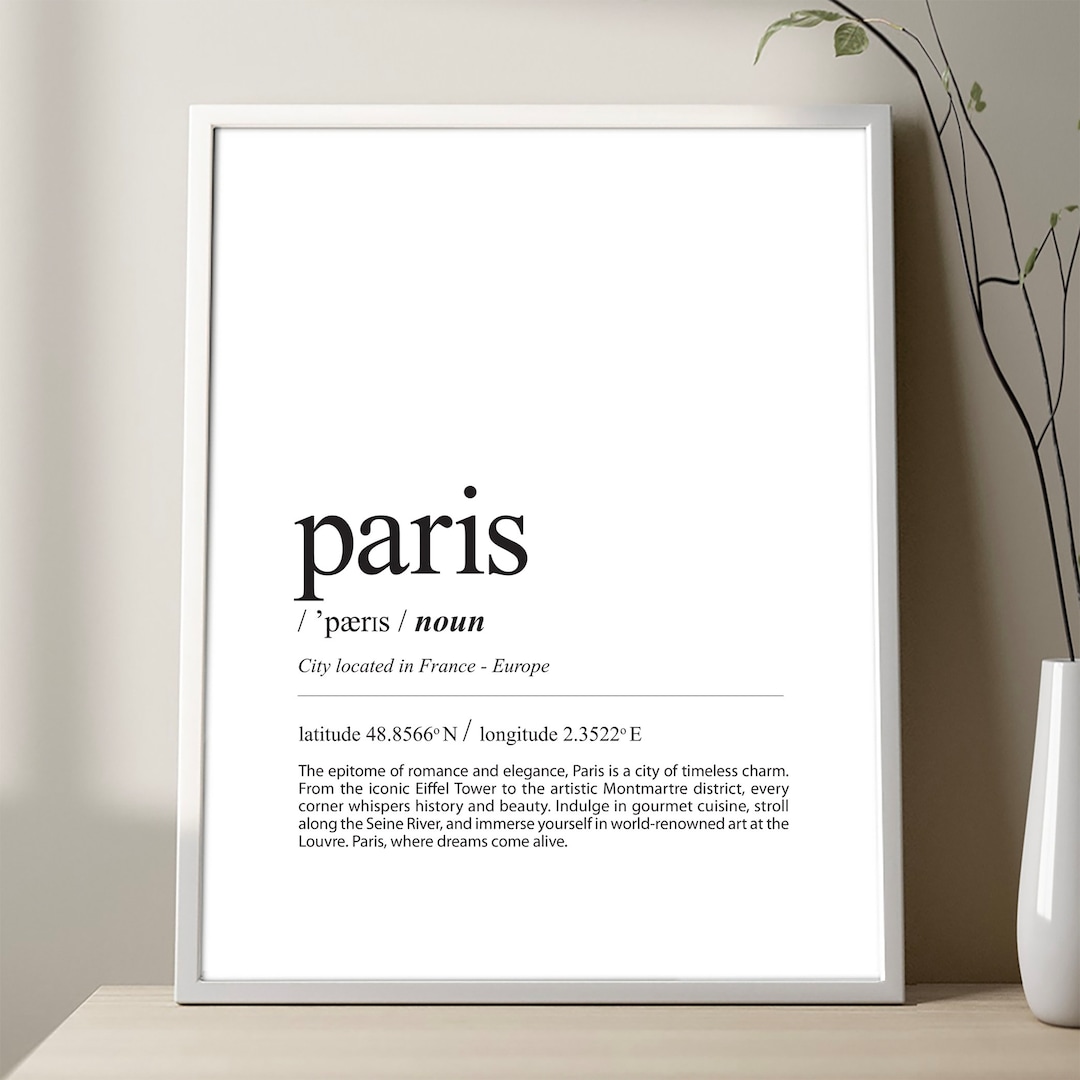 Paris Definition Print, Paris City Definition Poster, Paris Travel Wall ...