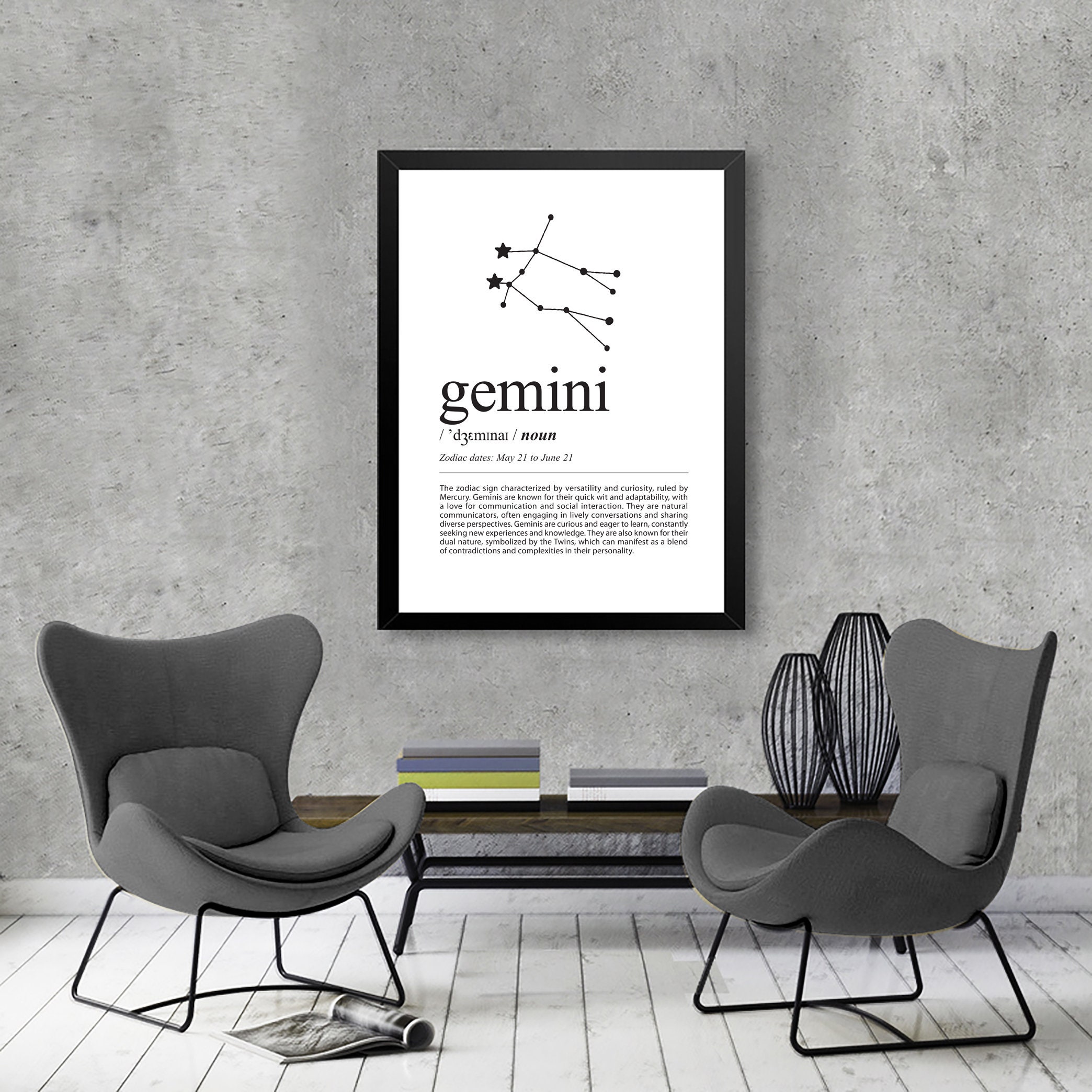 GEMINI Definition Poster, Zodiac Sign Gemini Stars Definition Print ...