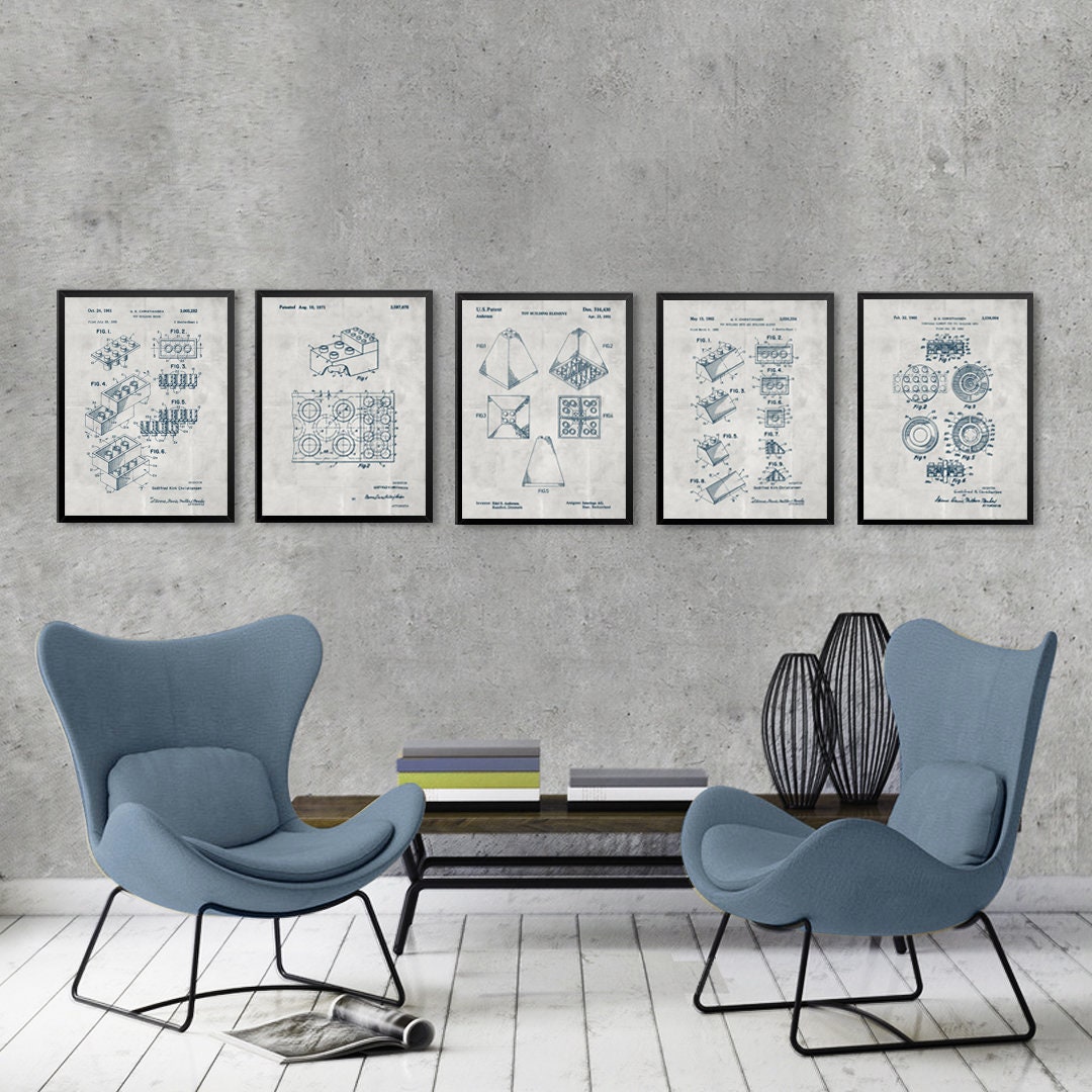 BUILDING BRICK Patents 5 Poster Set, Toy Building Blocks Patent Print ...