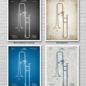 BRASS MUSICAL Instrument Patent 8 Print Set, Wind Instrument Posters ...