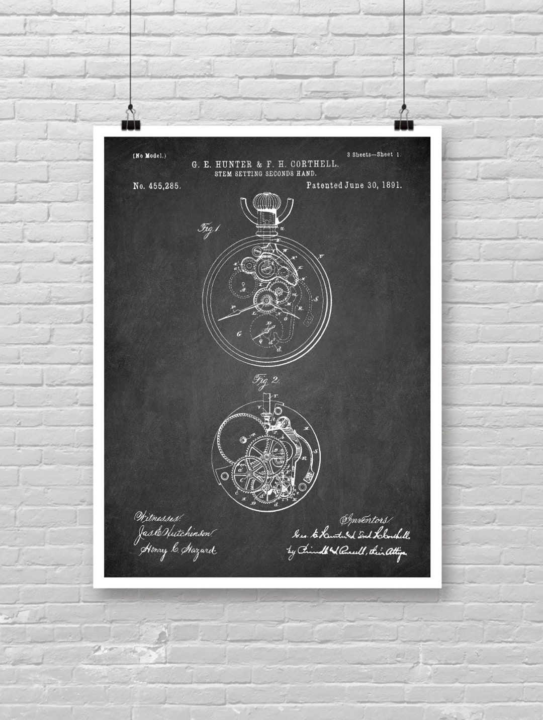 POCKET WATCH Patent Print, Vintage Pocket Watch Patent Poster, 1891 ...