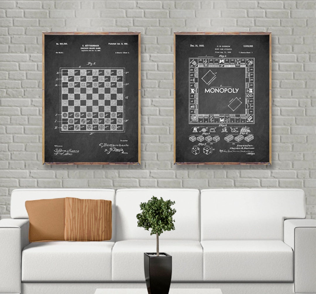 Classic BOARD GAMES Patents 2 Print Set, Checker Board Game Patent ...