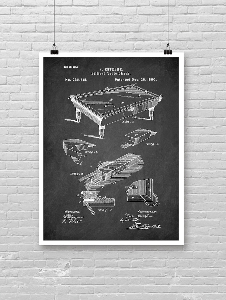 Billiard Pool TABLE Chuck Patent Print, Billiard Patent Poster, Vintage ...