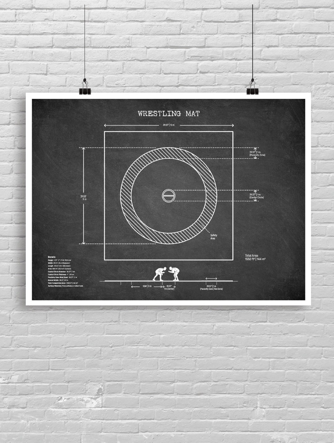 WRESTLING MAT Print, Wrestling Mat Technical Drawing Poster, Wrestling ...