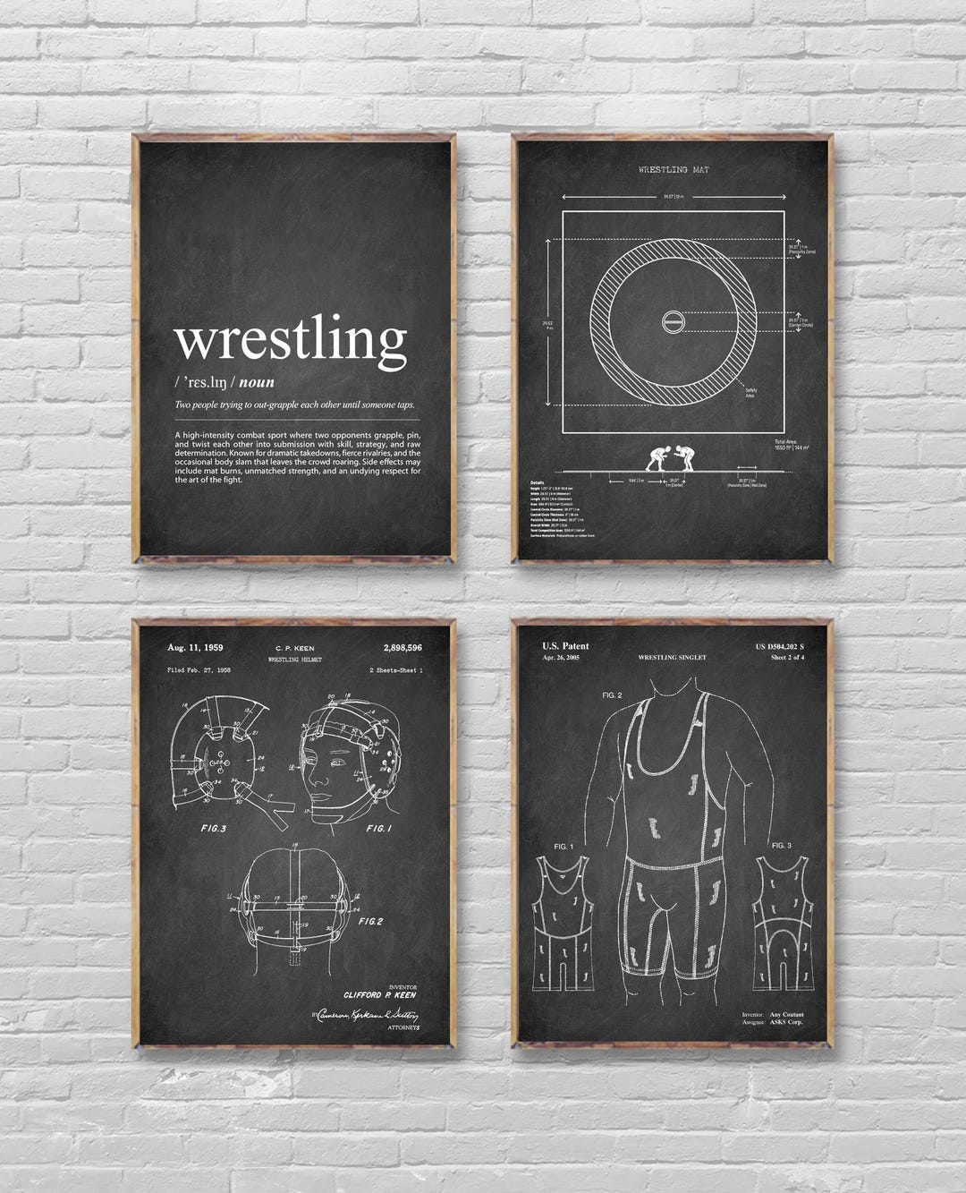 WRESTLING 4 Poster Set, Wrestling Definition Art Print, Wrestling Mat ...