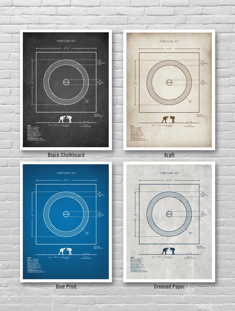 WRESTLING 6 Poster Set, Wrestling Mat Print, Wrestling Helmet Patent ...
