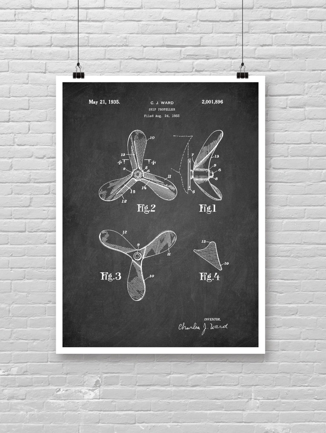 Ship Propeller Patent Poster, Boat Propeller Patent Print, Vintage ...
