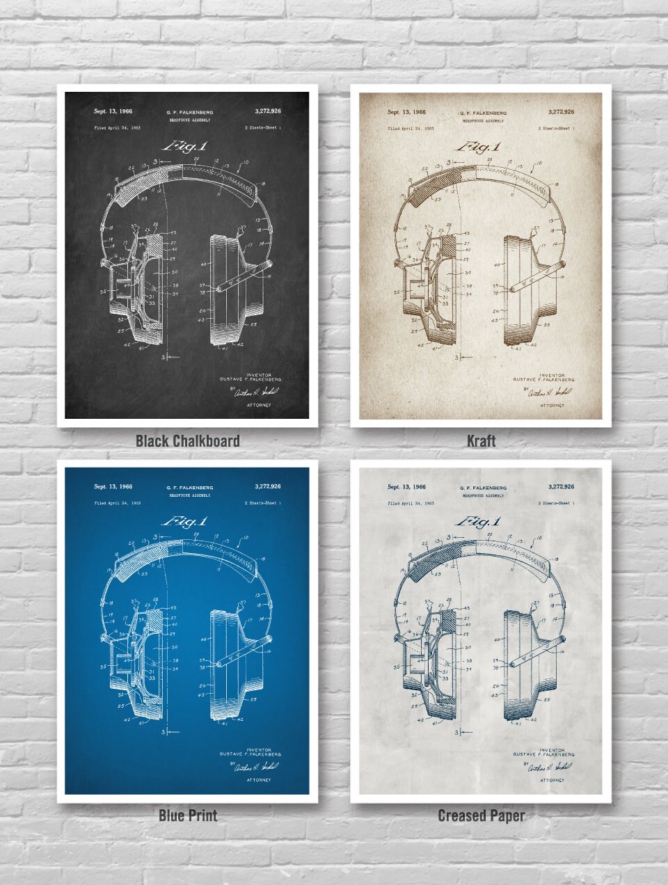 Audio MUSIC Patents 2 Poster Set, Vintage Headphones Patent Poster and ...