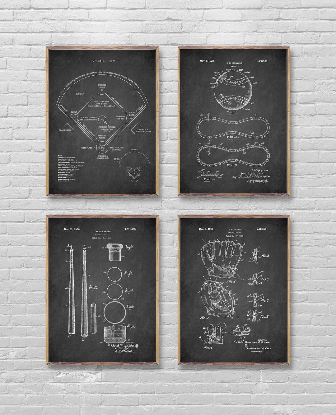 BASEBALL Patents 4 Poster Set, Baseball Field Print, Baseball Patent ...