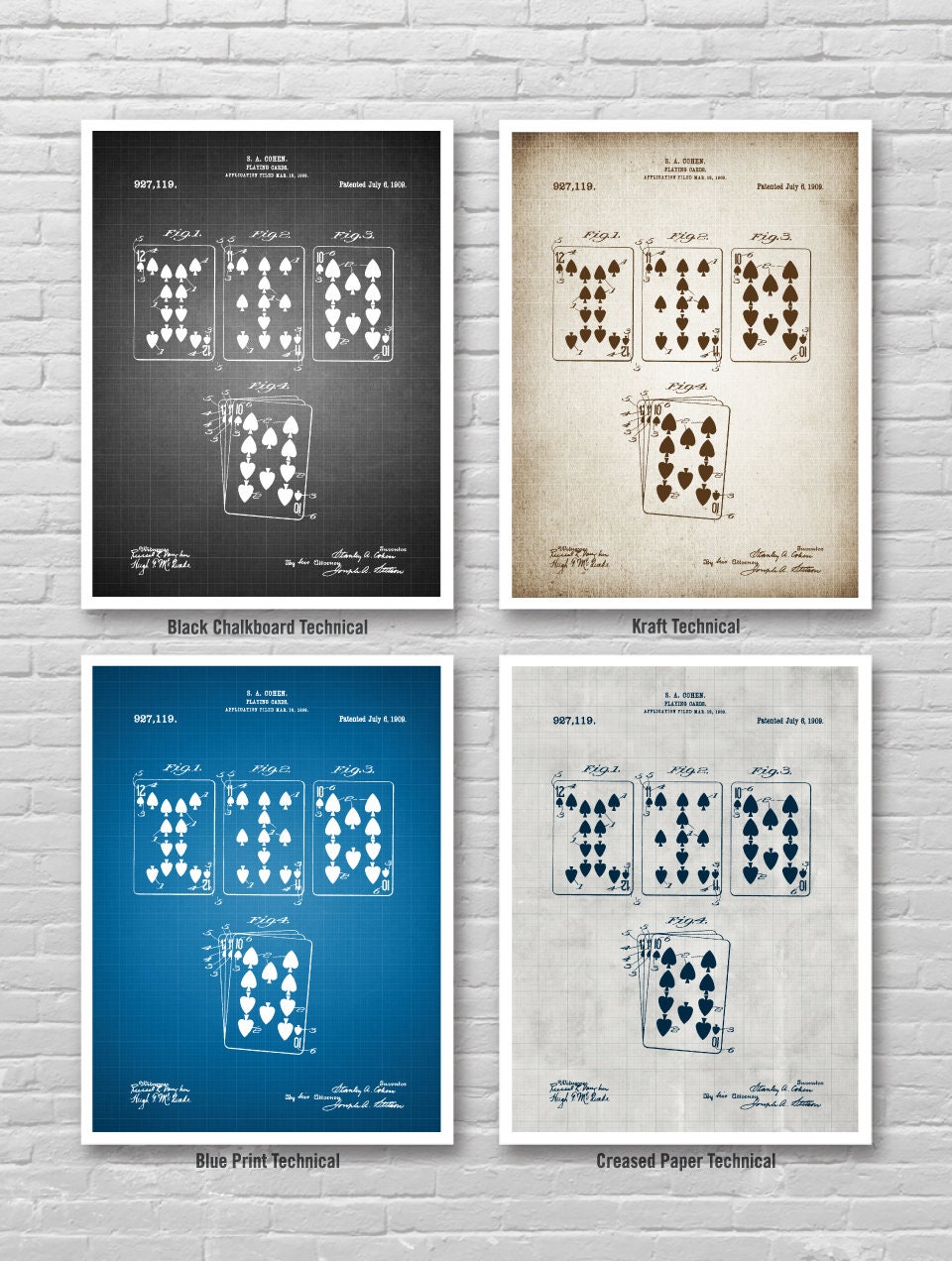 Classic GAMES Patents 5 Poster Set, Checker Board Patent, Domino Patent ...