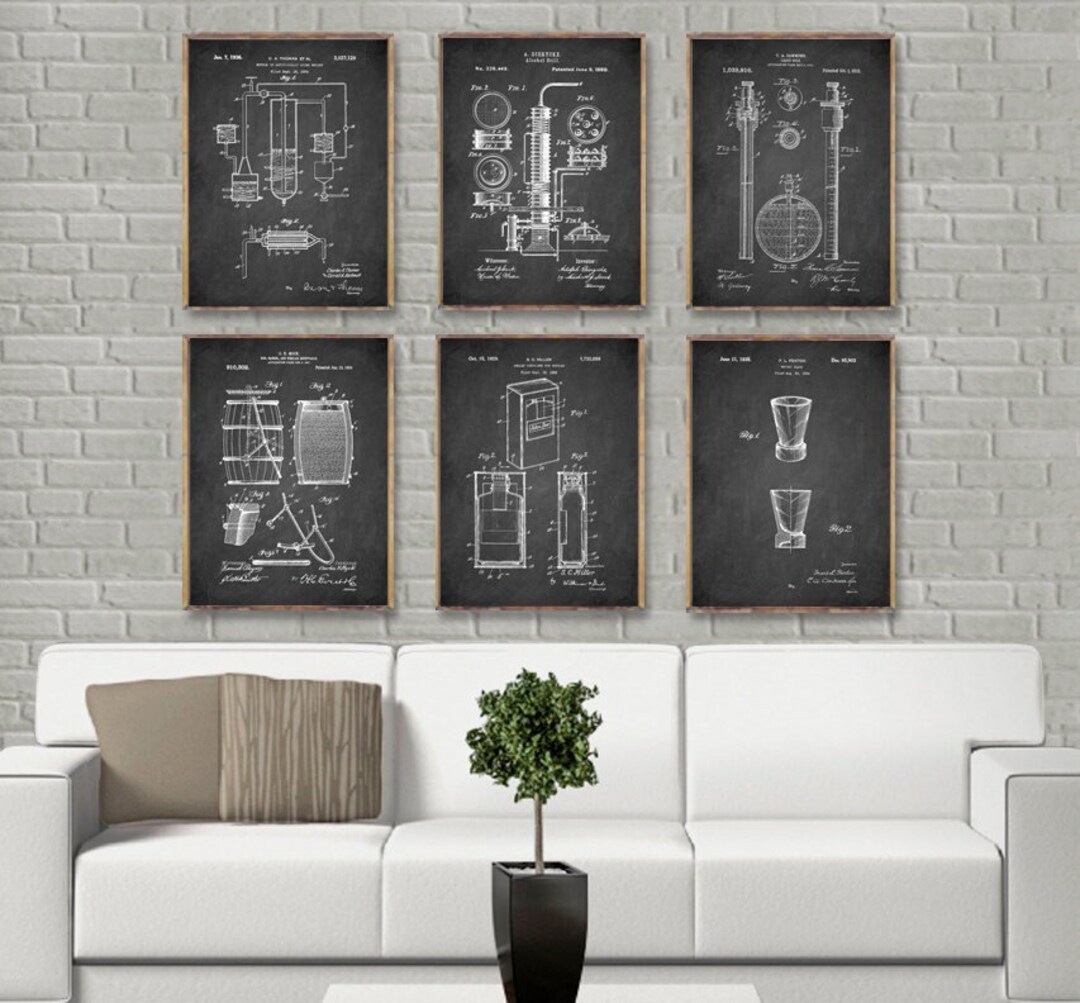 6 Print Set WHISKY Patents, Whiskey Patents Wall Decor, Whisky Glass ...