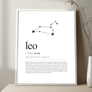 LEO Definition Poster, Leo Zodiac Sign Definition Print, Leo ...