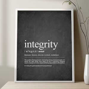 Integrity Definition Print, Integrity Definition Poster, Black and ...