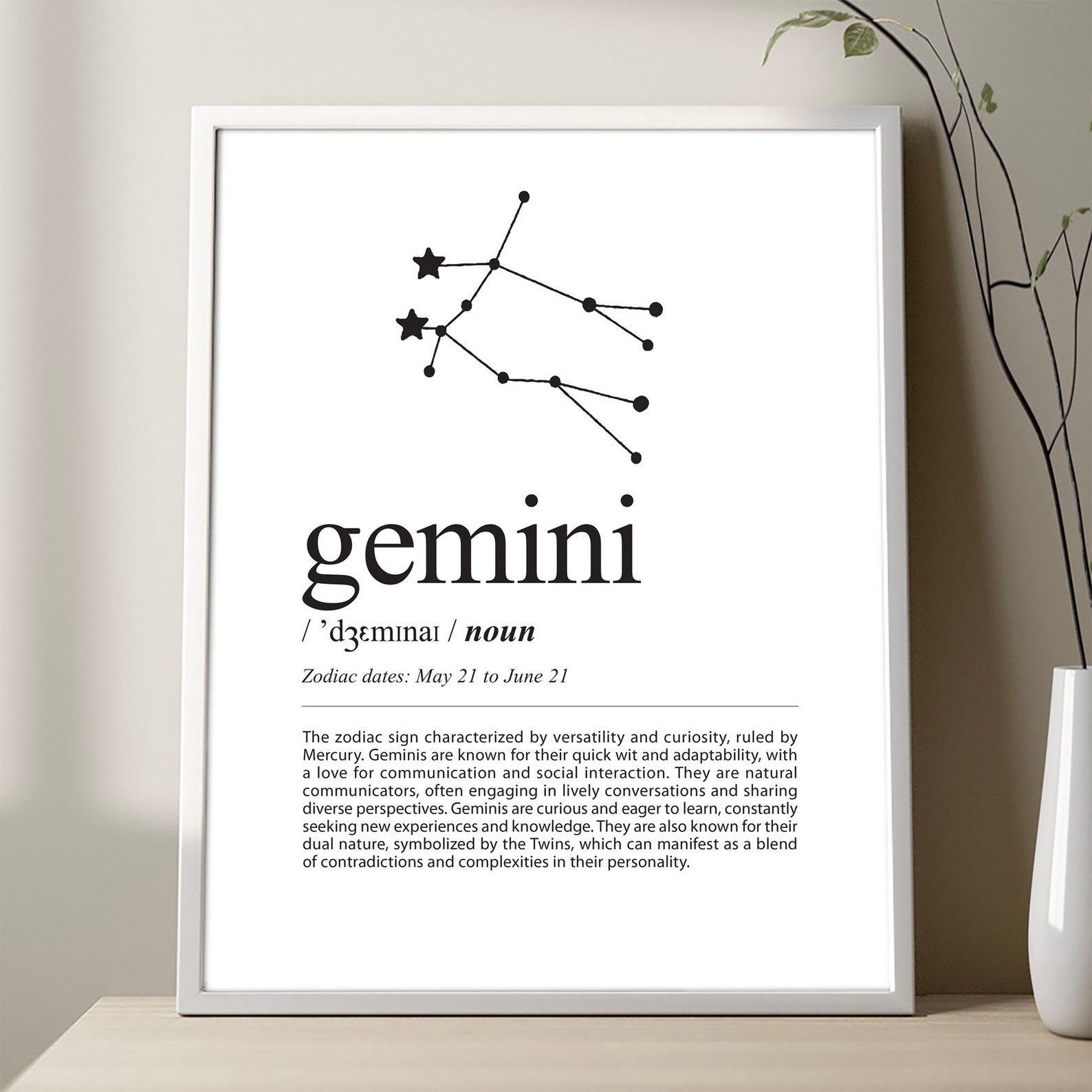 GEMINI Definition Poster, Zodiac Sign Gemini Stars Definition Print ...