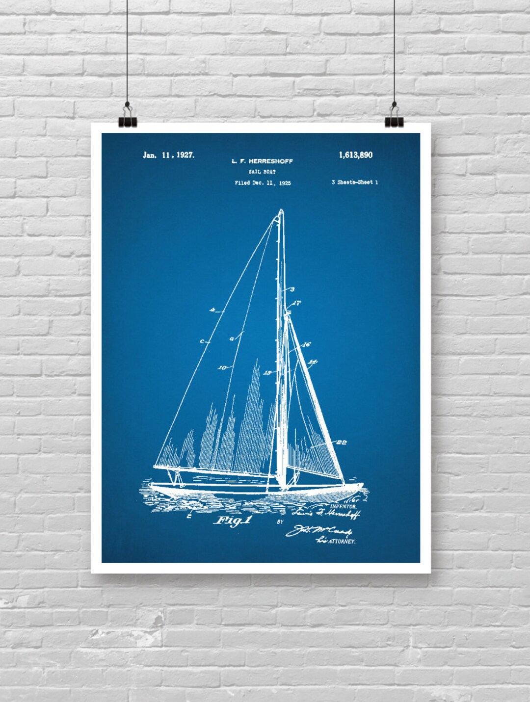 SAIL BOAT Patent Poster, SAILBOAT Blueprint Poster, Boat Patent Art ...
