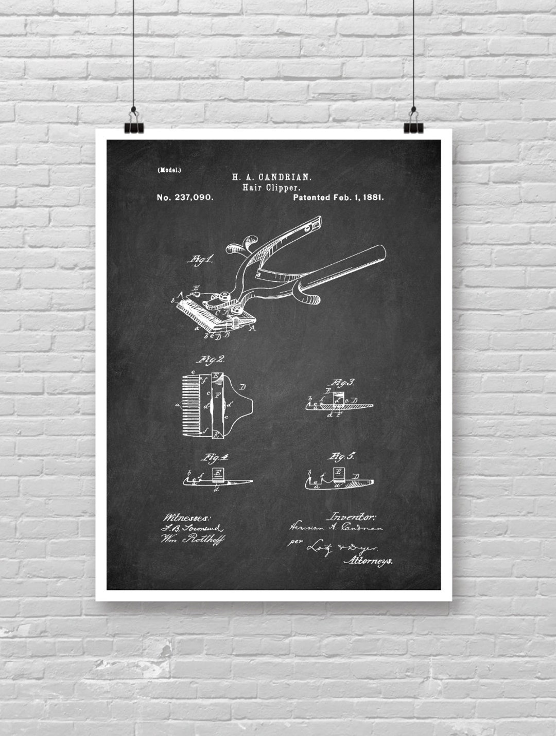 Barbershop Hair Clipper Patent Print, Vintage Hair Clipper Patent, Old ...