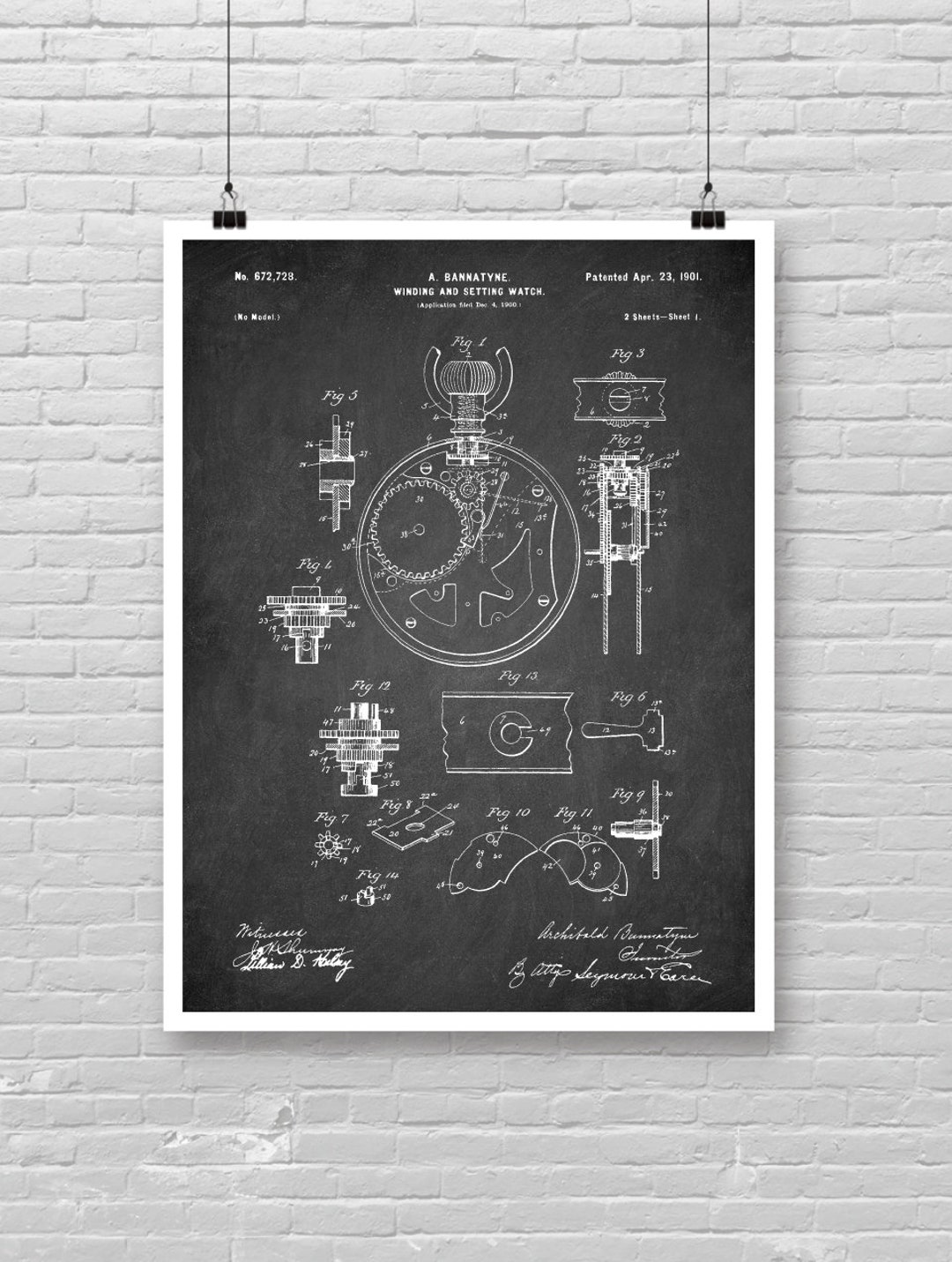 Vintage POCKET WATCH Patent Print, Pocket Watch Patent Poster, 1901 ...
