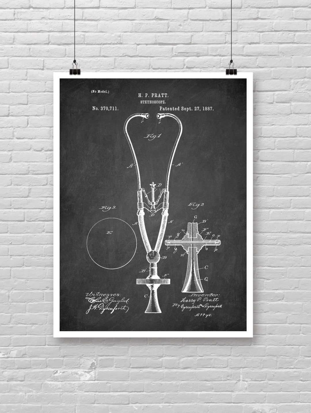 Stethoscope PATENT Poster, Medical Instrument Art Print, Stethoscope ...