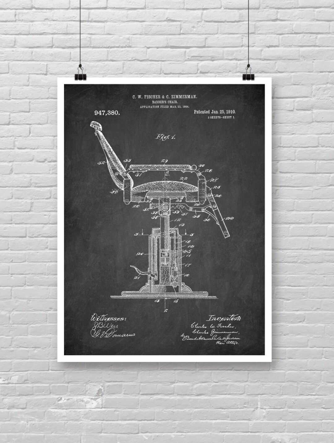 Barber's Chair Patent Poster, Old Patent of Barber Shop Chair, Vintage ...