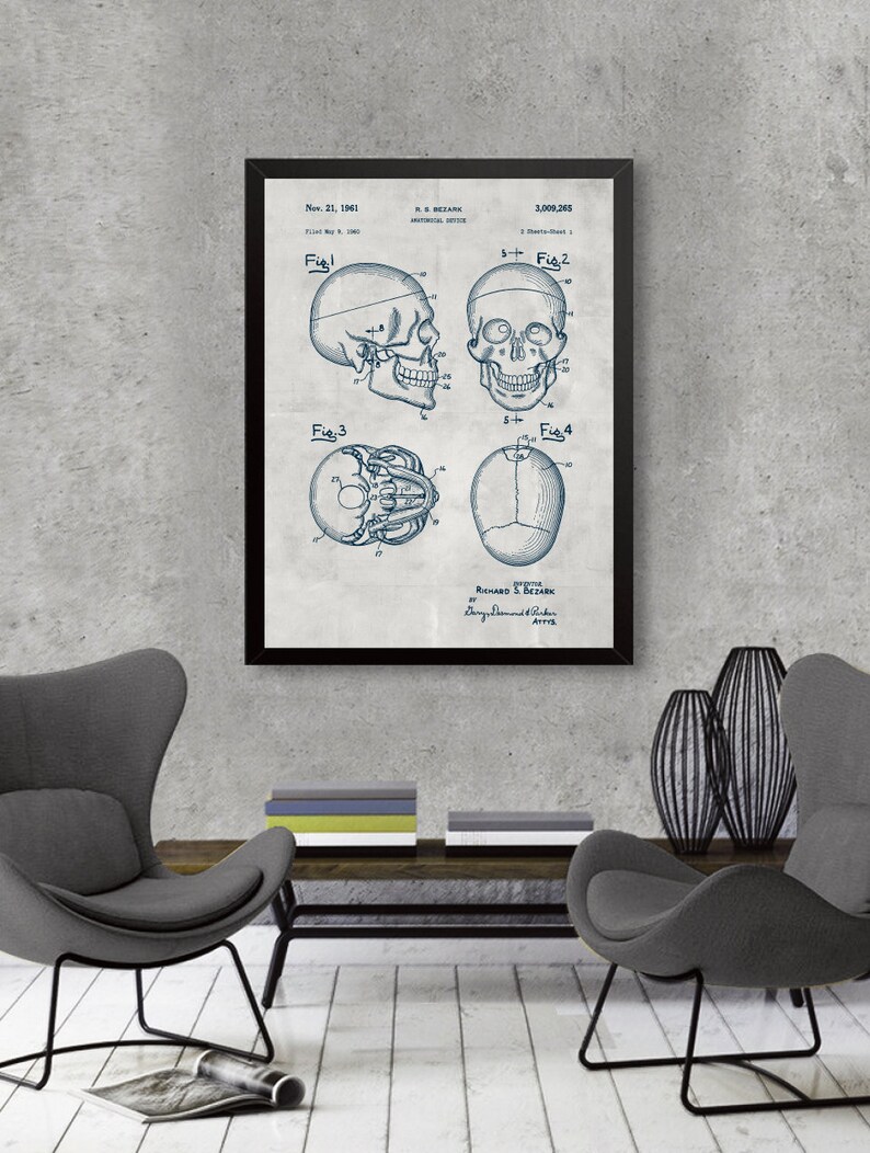 SKULL Detail Chart Poster, Skull Skeleton System Poster, ANATOMY Patent ...