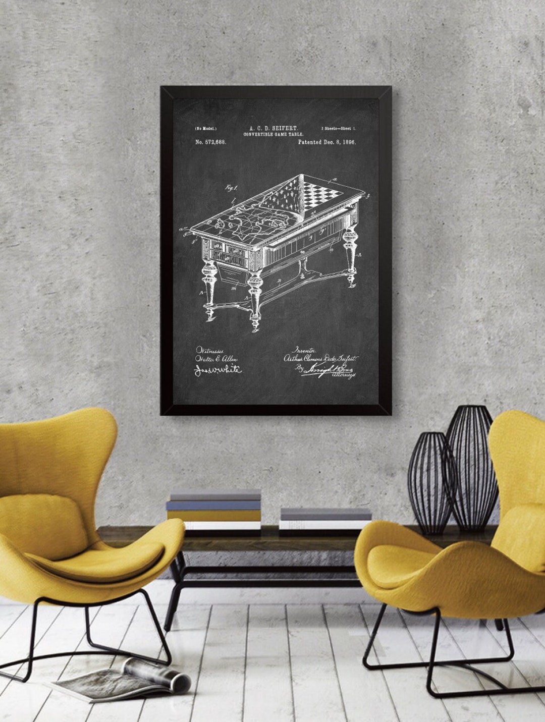 CHESS Game Table Patent Poster, Convertible Game Table Patent Print ...