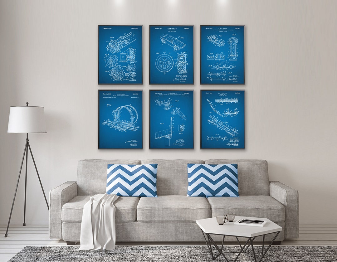 Race Toy Car Patent 6 Poster Set, Racing Toy Vehicle Wheels Patent ...