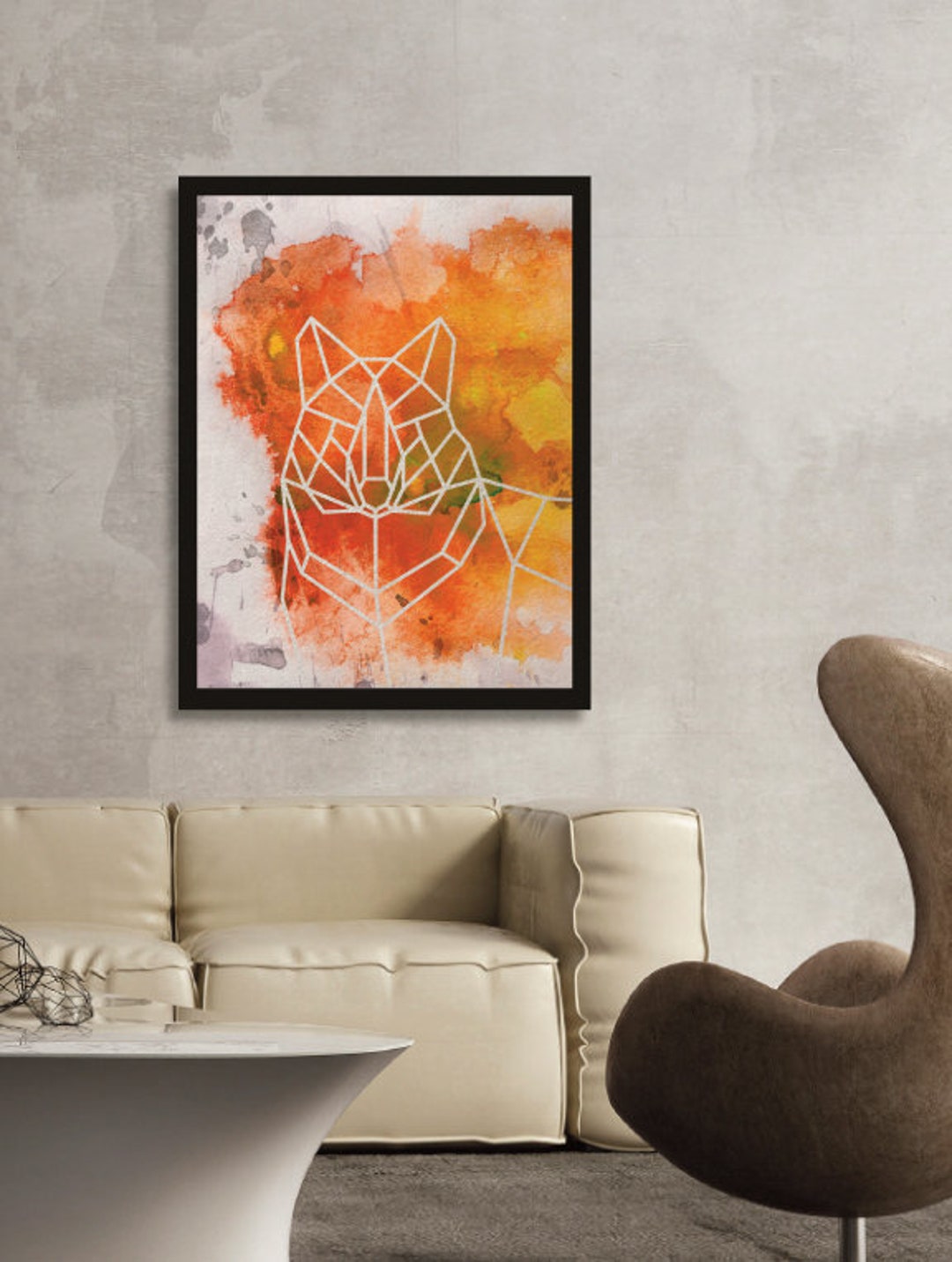 WOLF Wireframe Water Color Poster, Minimalist Geometrical Wolf ...