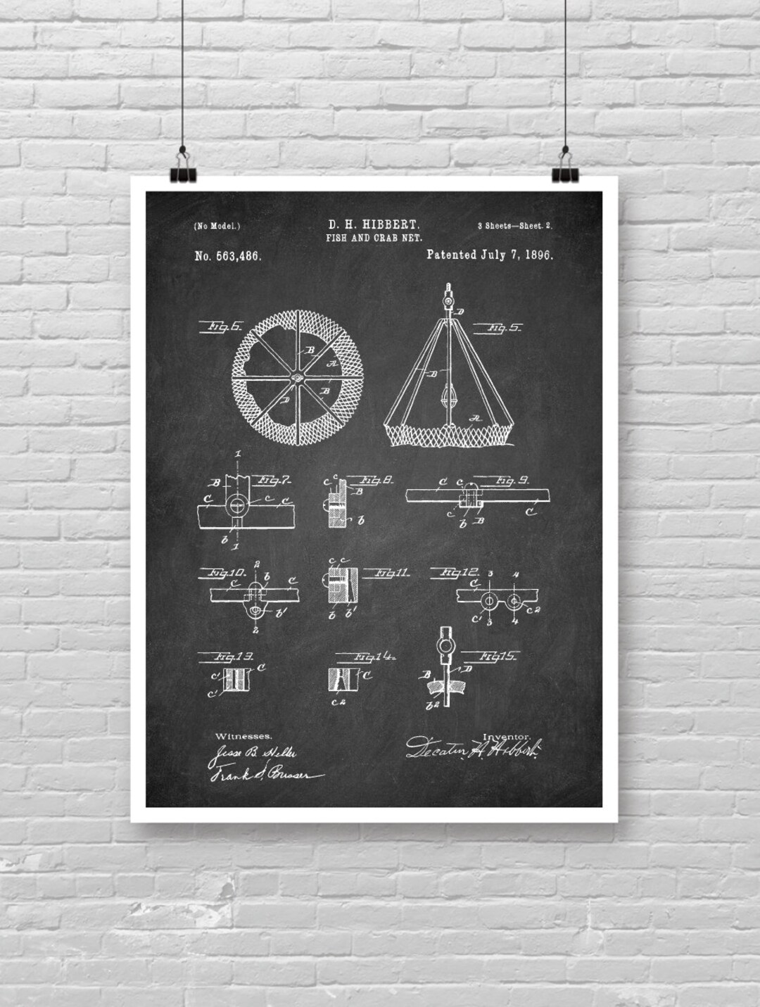 Vintage FISH and CRAB NET Patent Poster, Crab Net Patent Print, Fishing ...