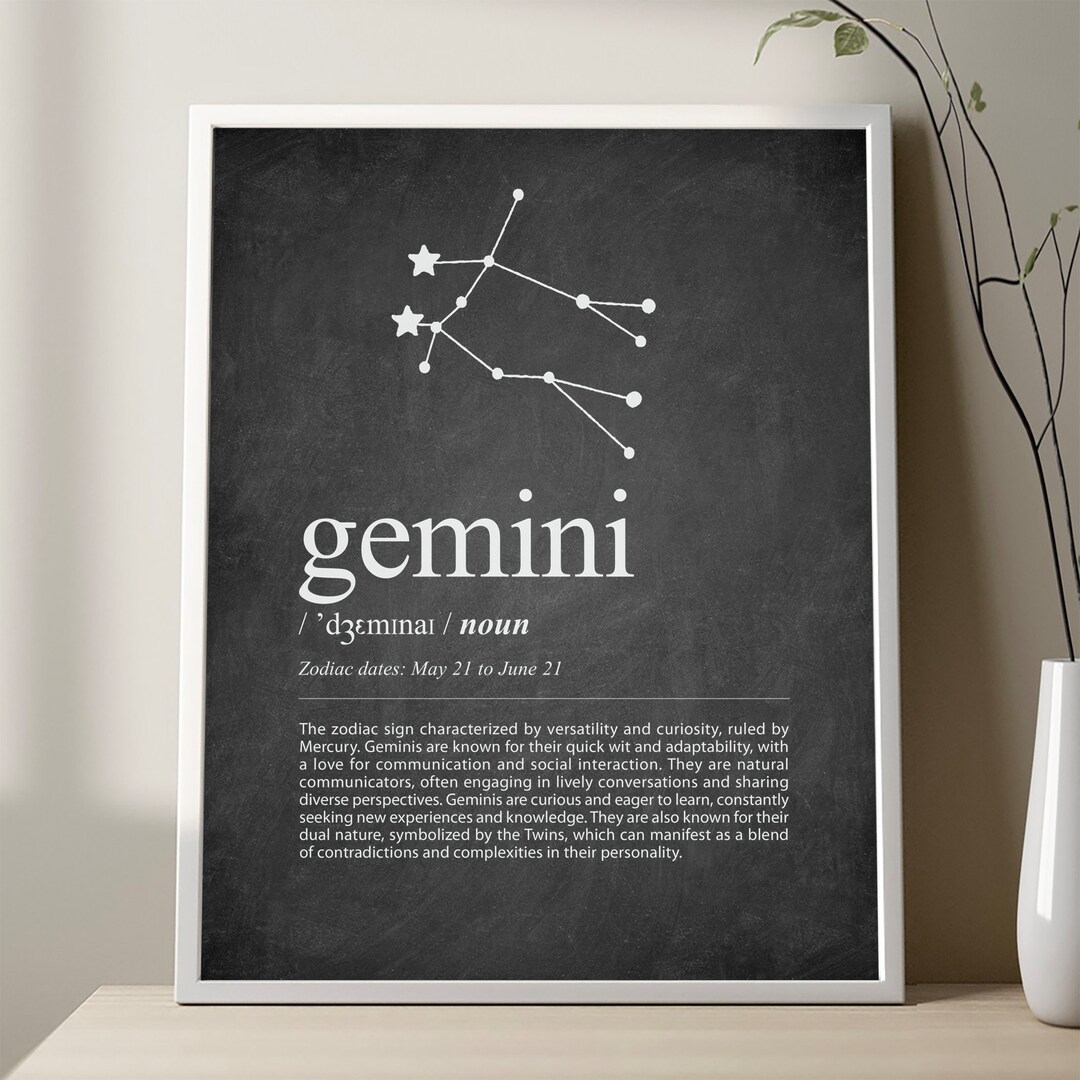 GEMINI Definition Poster, Zodiac Sign Gemini Stars Definition Print ...