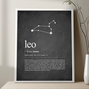 LEO Definition Poster, Leo Zodiac Sign Definition Print, Leo ...