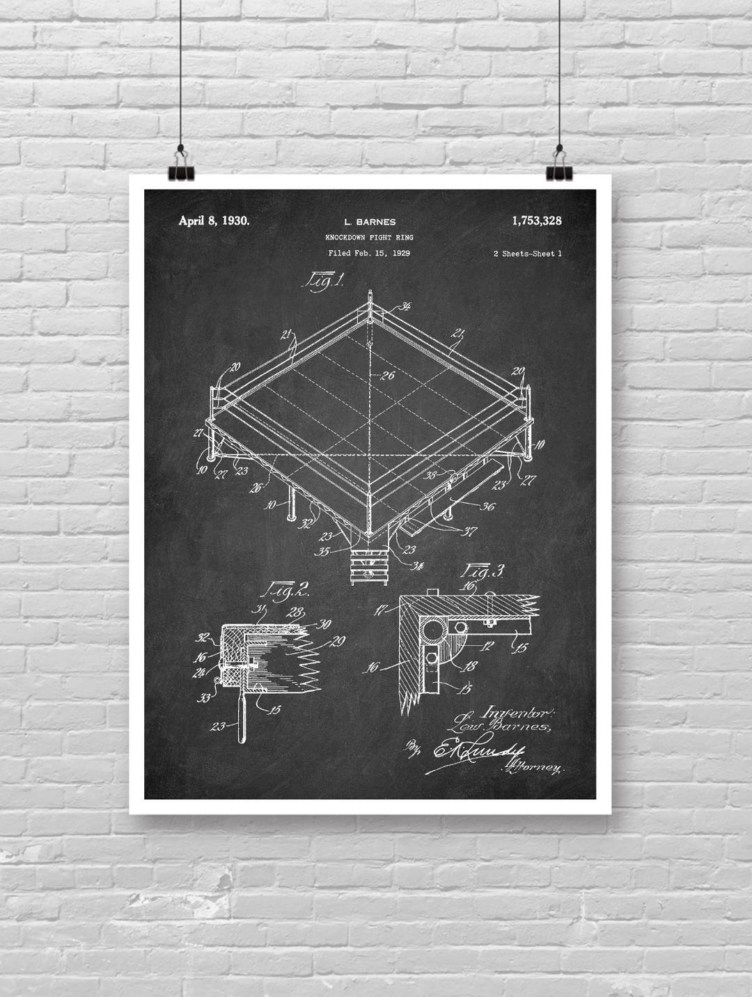 Boxing Ring Patent Print, Vintage Boxing Wall Art Print, Chalkboard ...