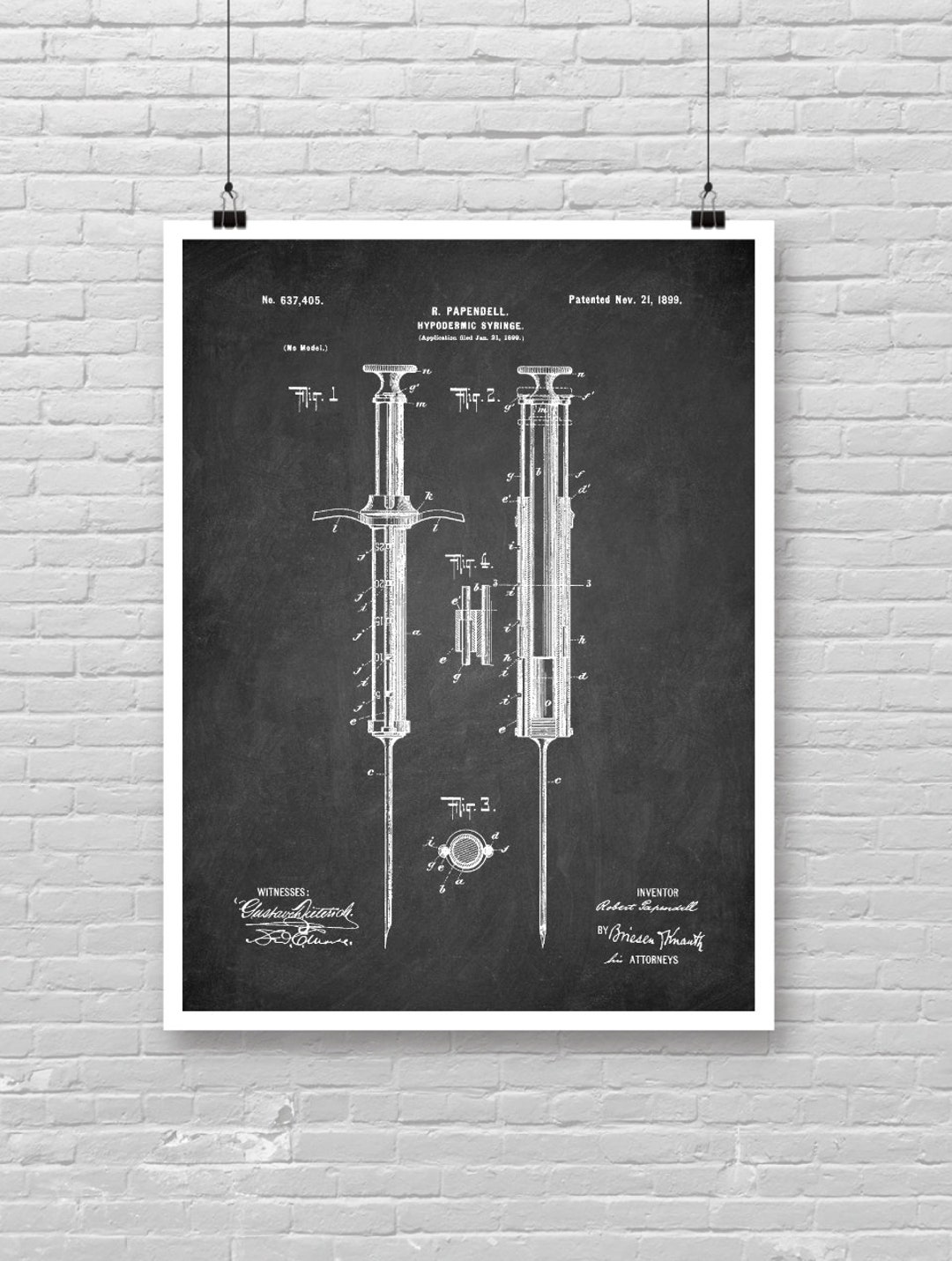 Hypodermic Syringe PATENT Poster, Medical Instrument Patent Print ...