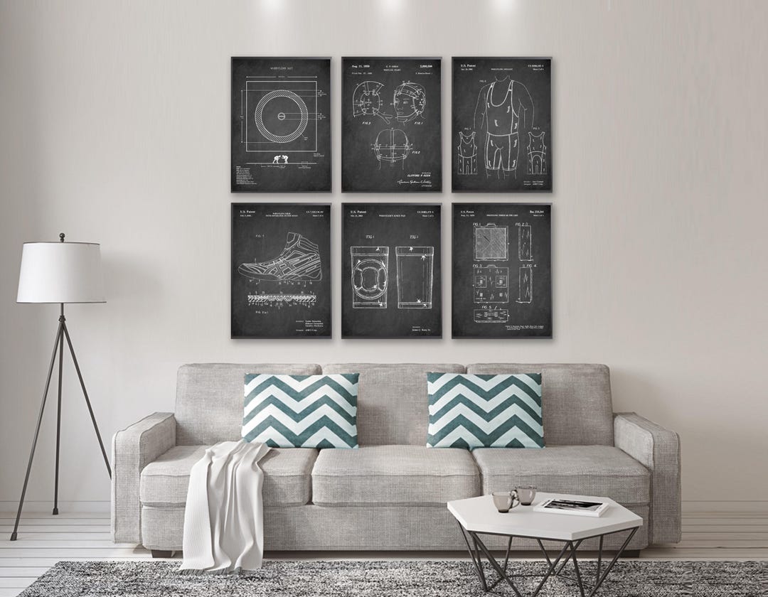 WRESTLING 6 Poster Set, Wrestling Mat Print, Wrestling Helmet Patent ...