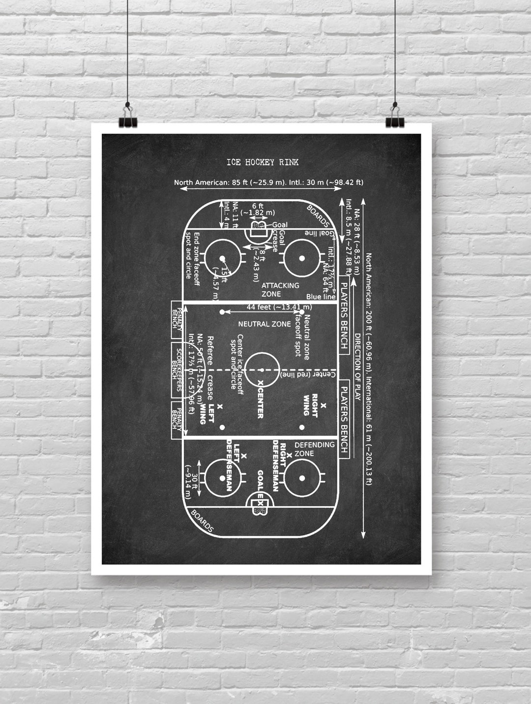 Ice HOCKEY Rink Poster, Hockey RINK Drawing Art Print, Ice Hockey Rink ...
