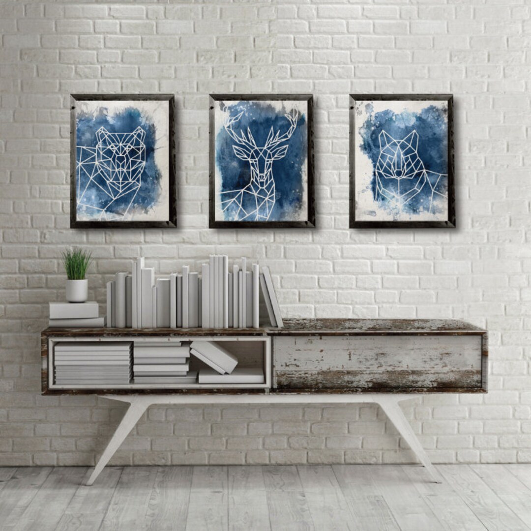 Minimalist Geometrical 3 ANIMALS SET, Stag Wireframe, Bear Wireframe ...