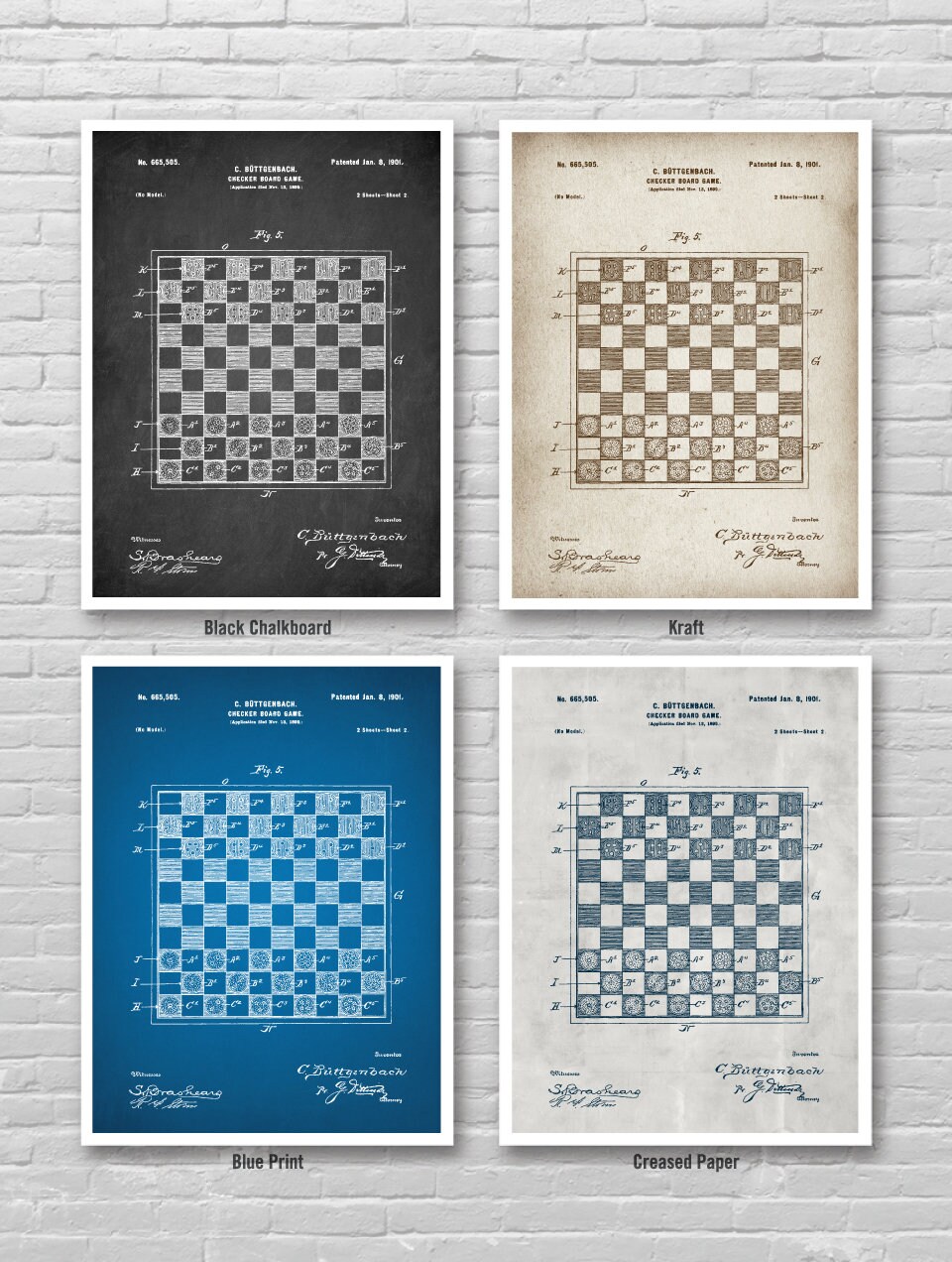 Classic BOARD GAMES Patents 2 Print Set, Checker Board Game Patent ...