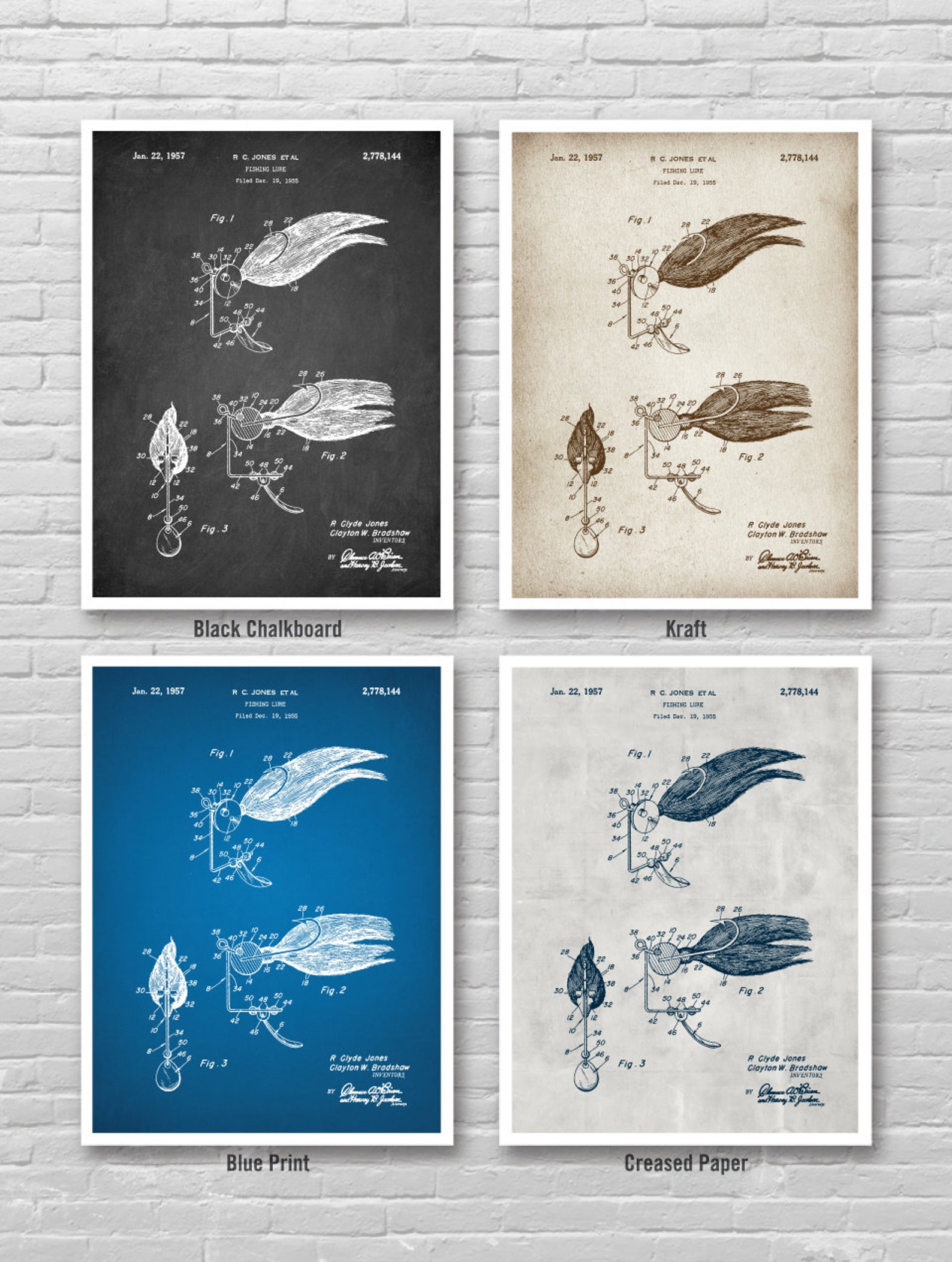 FISHING Patent 8 Print Set, Fish Poster, Fishing Rod Patent, Fishing ...