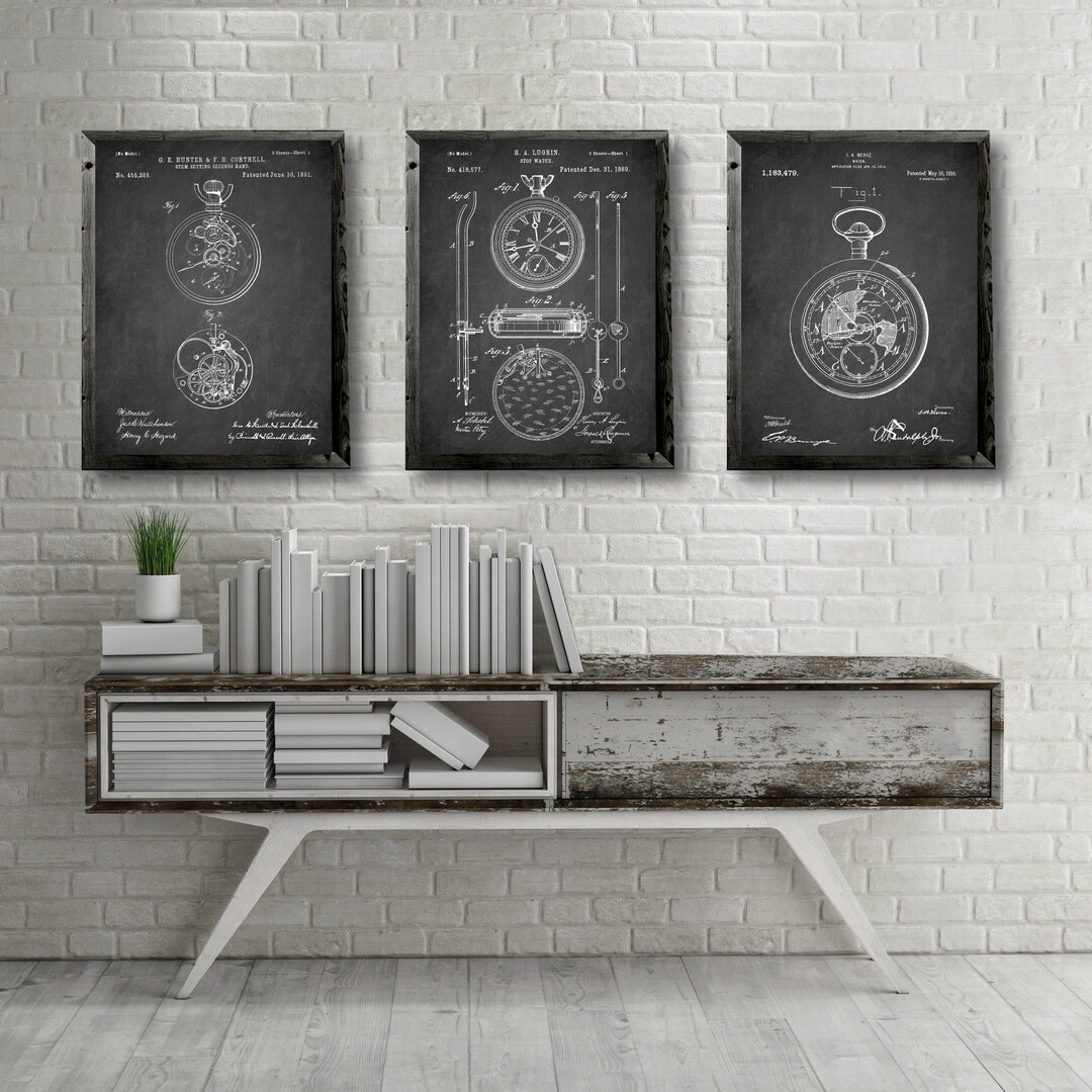 POCKET WATCH Vintage Patents 3 Poster Set, Pocket Watch Patent Print ...
