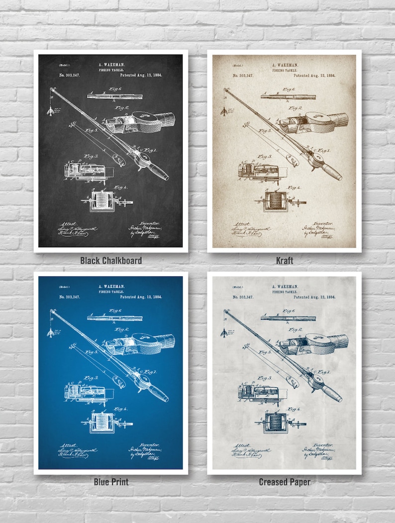 FISHING Patent 3 Print Set, Fishing Tackle Patent, Canoe Patent Poster ...