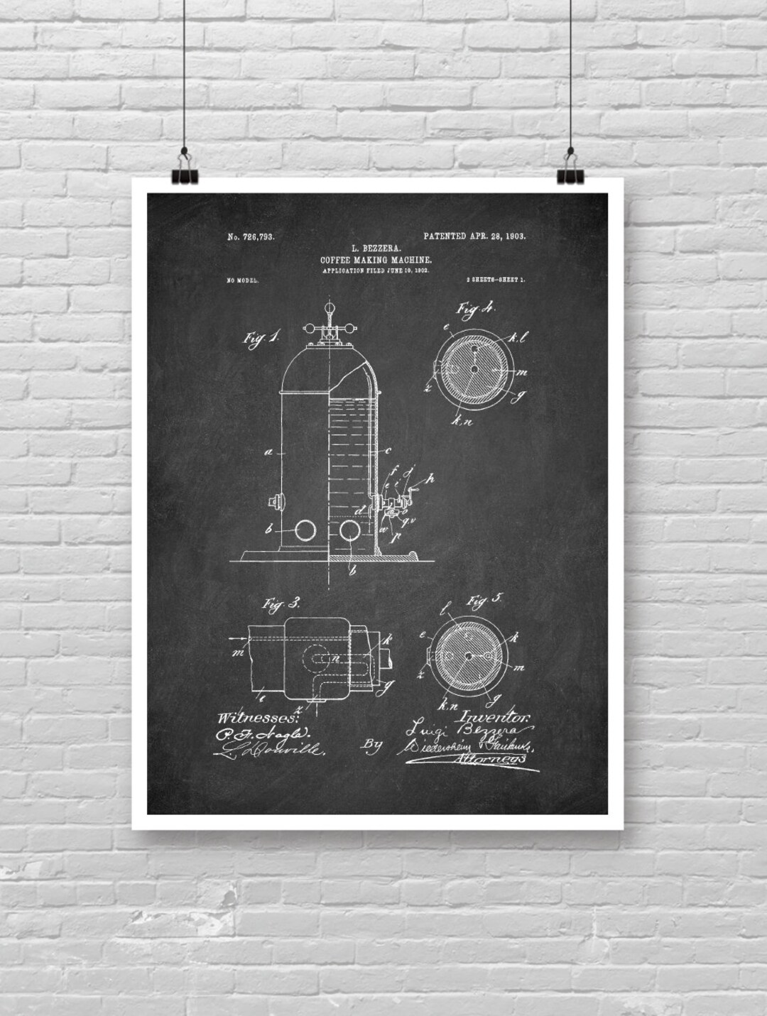 ESPRESSO Coffee Machine Poster of Vintage Patent, Coffee Machine Patent ...