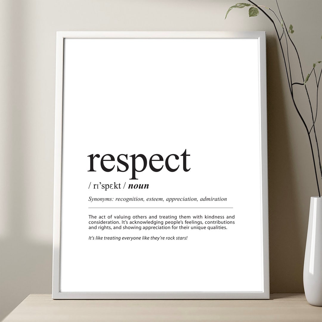 Respect Definition Print, Respect Definition Poster, Black and White ...