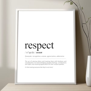 Respect Definition Print, Respect Definition Poster, Black and White ...