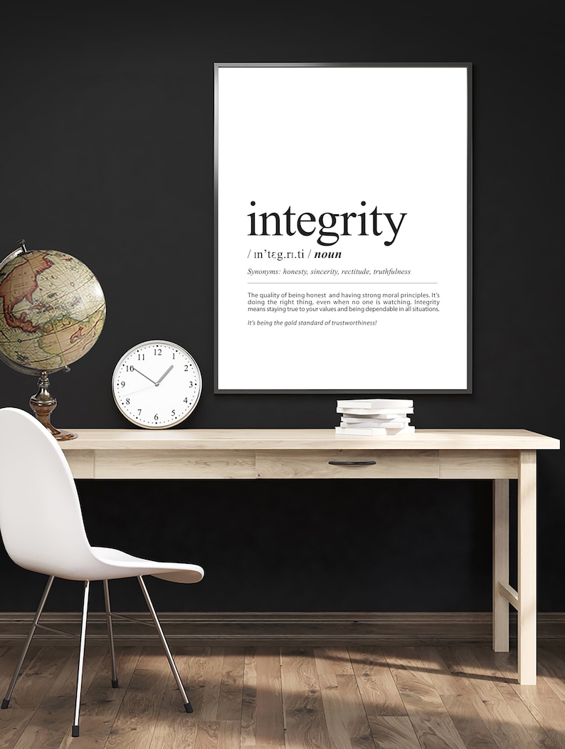 Integrity Definition Print, Integrity Definition Poster, Black and ...