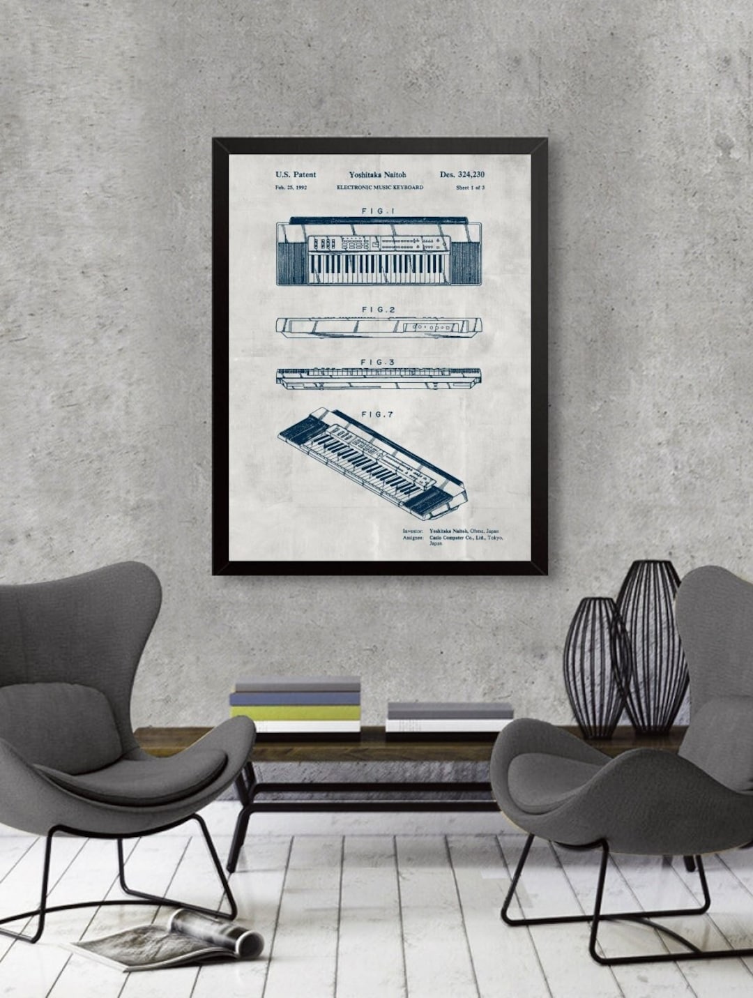 Electronic Music KEYBOARD Patent Poster, Keyboard Patent Print, Musical ...