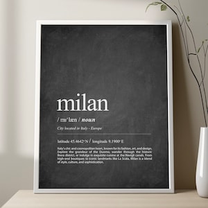 Milan Definition Print, Milan City Definition Poster, Milan Travel Art ...