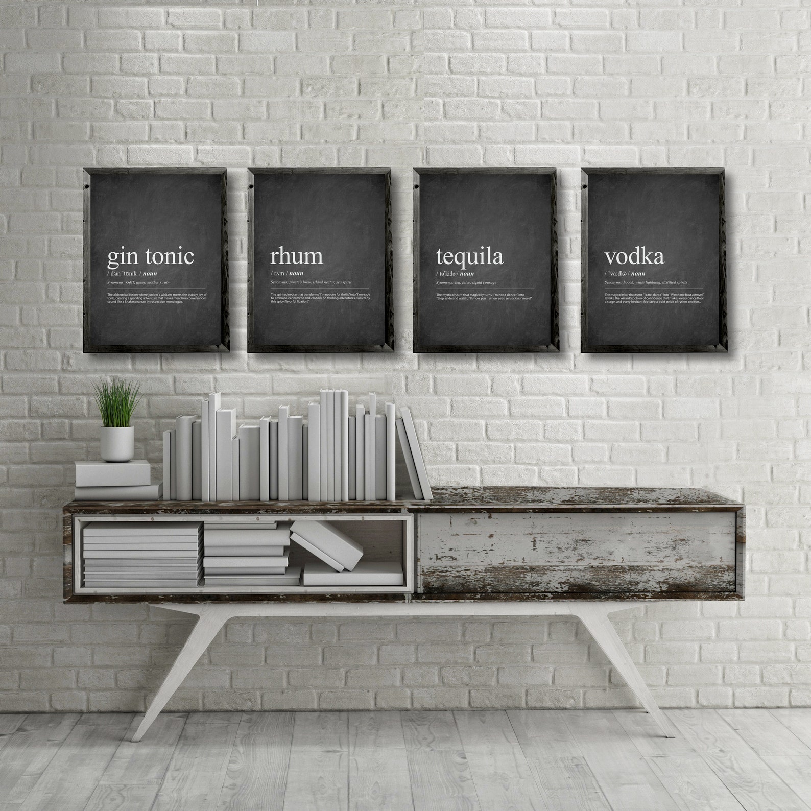 Set of 4 Alcohol Definition Prints, Gin Tonic, Rhum, Tequila, Vodka ...